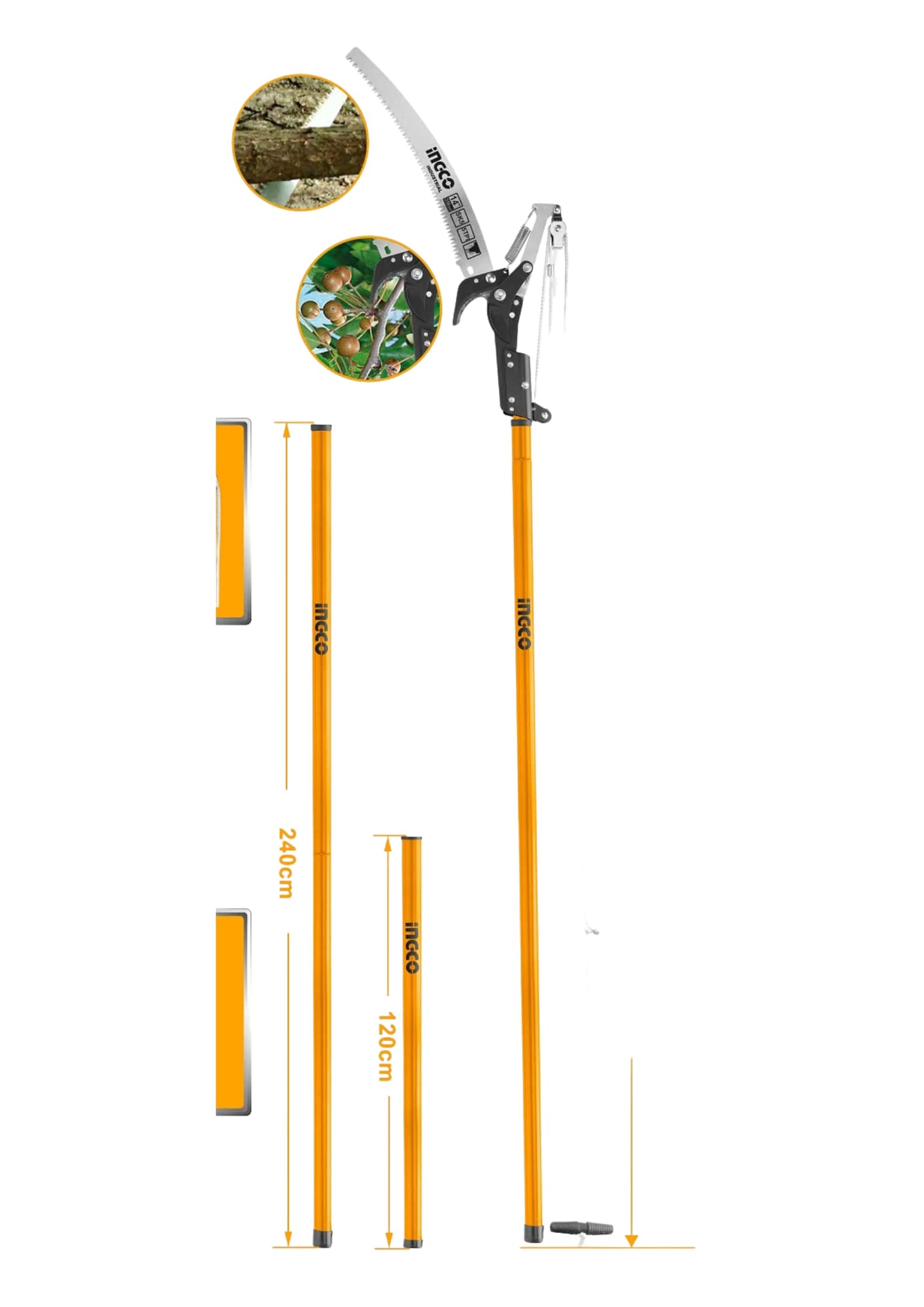 SERRUCHO DE PODA CURVO INDUSTRIAL CON PERTIGA 2,8M INGCO HEPS25281 | Vipac