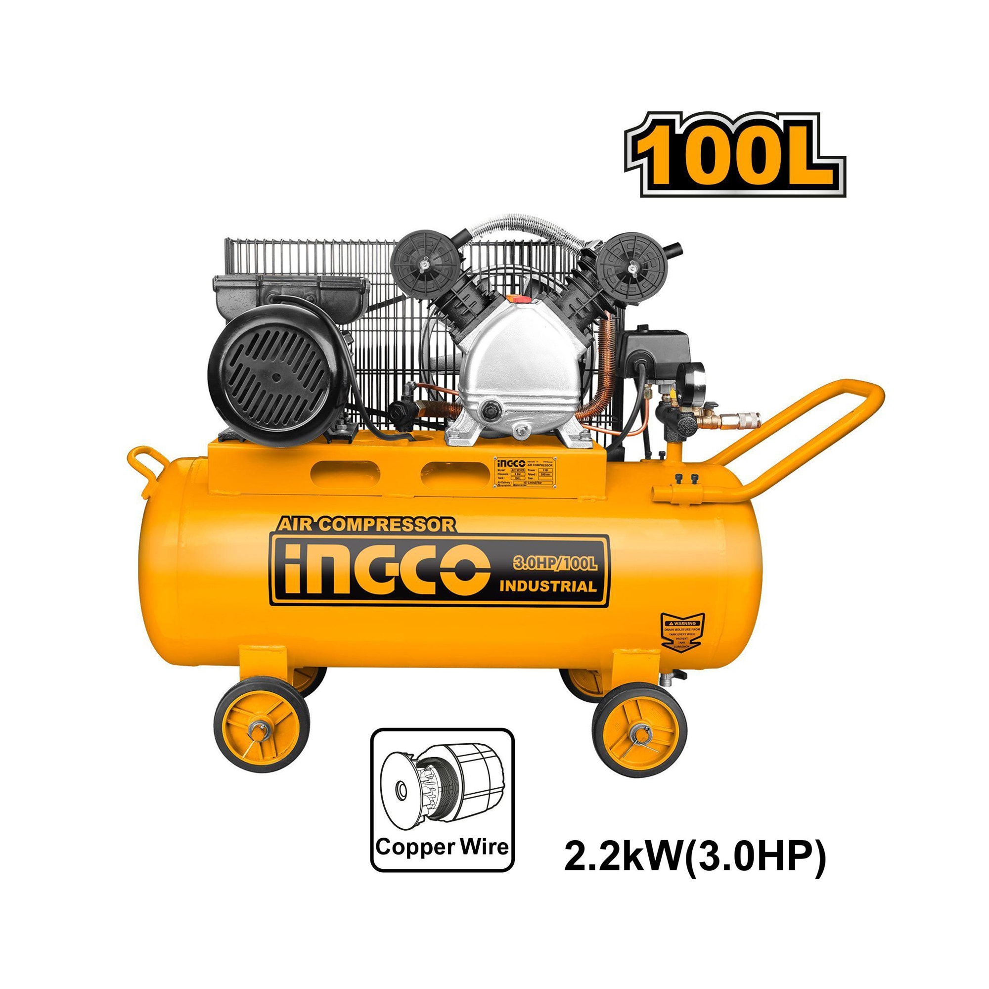 COMPRESOR DE AIRE INDUSTRIAL 100LT 2,2KW/3,0HP INGCO AC1301008 - Vipac ...